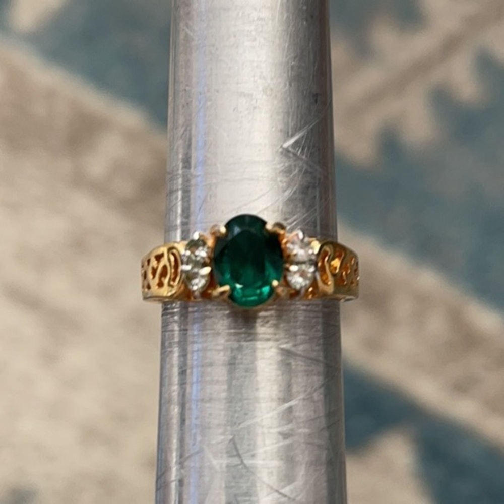 14k Gold Electroplated Emerald Green Ring - Gem